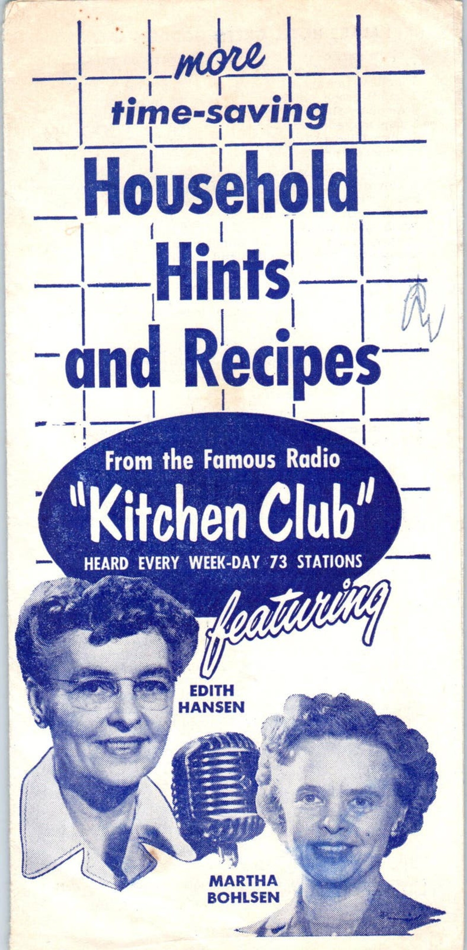 C1950 Radio Kitchen Club Recipes Brochure Edith Hansen Martha Bohlsen ...