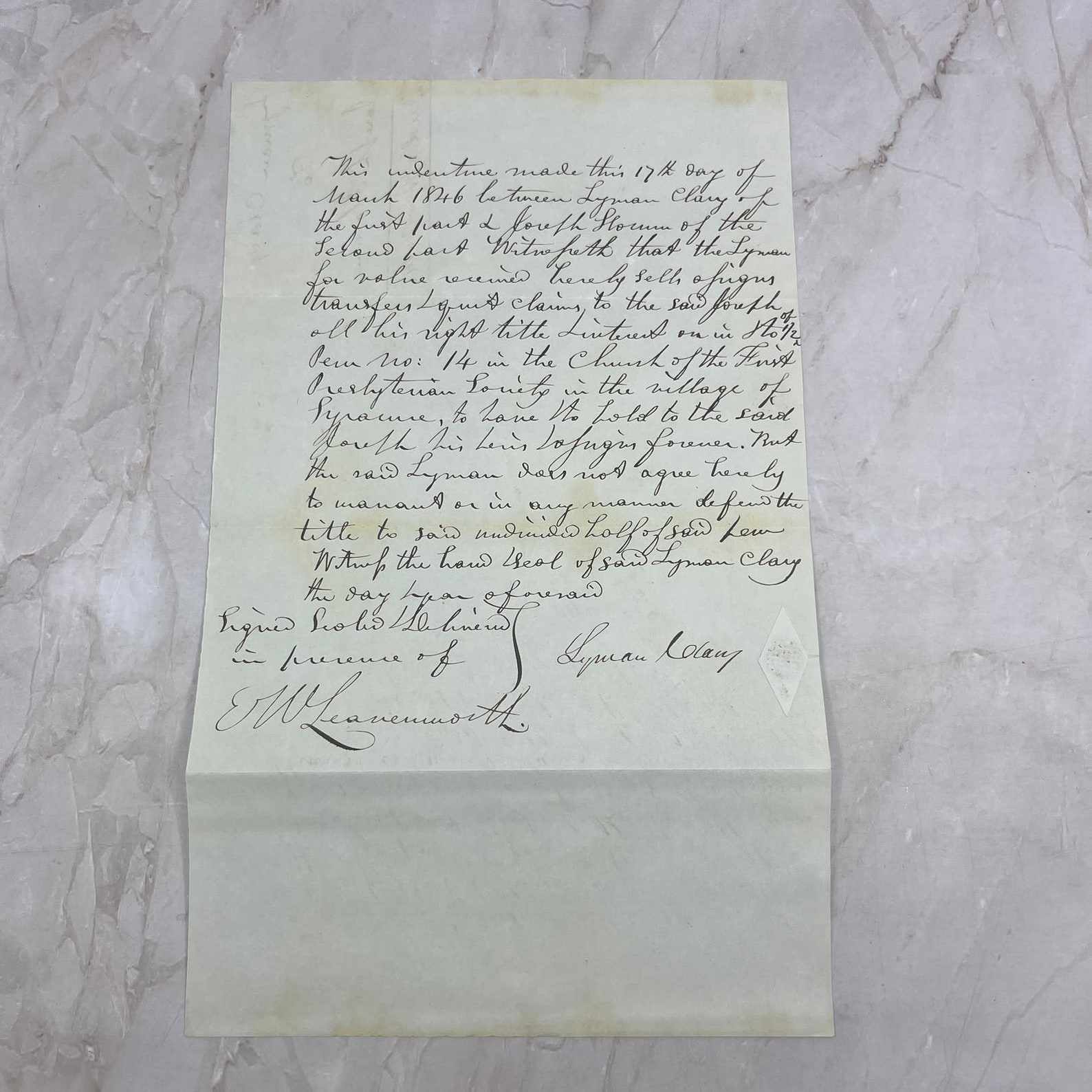 1846 Indentured Servant Contract Joseph Slocum Lyman Clay Newport RI ...