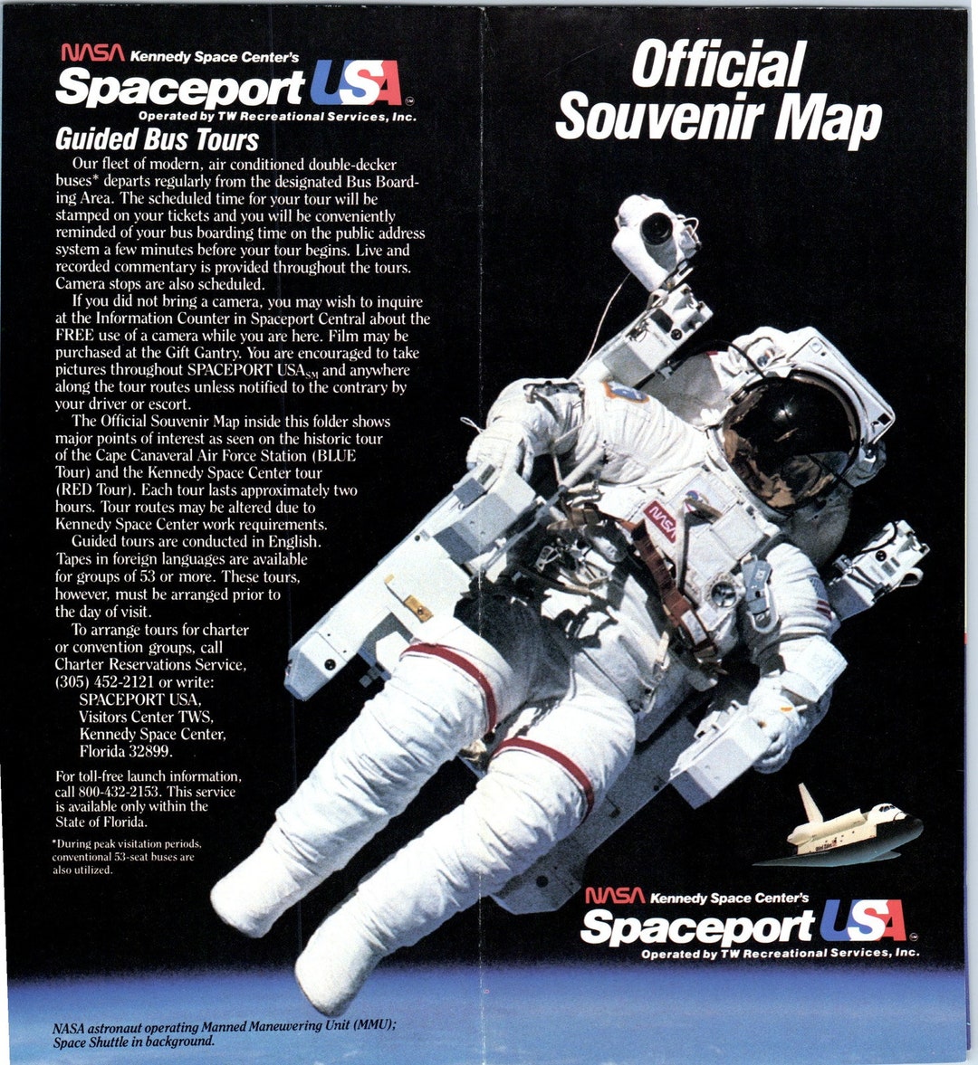 1986 NASA Kennedy Space Center Spaceport Official Souvenir Map Brochure ...