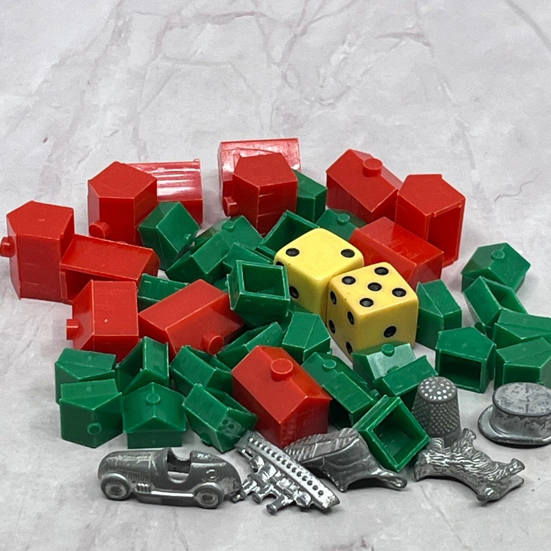 C1960s Lot Monopoly Replacement Pieces, Plastic Houses, Hotels, Dice ...