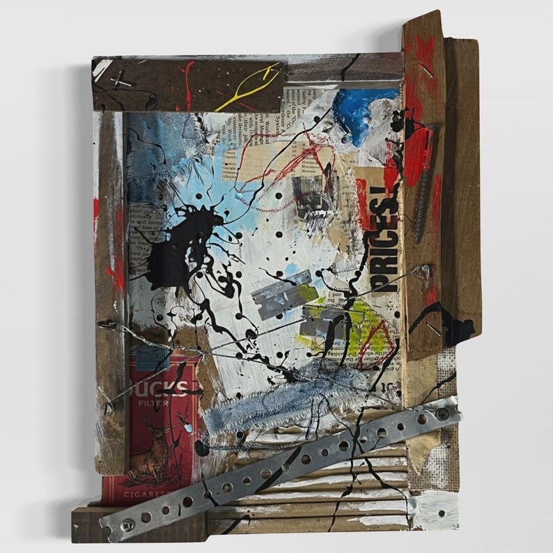 Original Abstract Collage Assemblage Combine Art Painting 11x13 "bucks ...