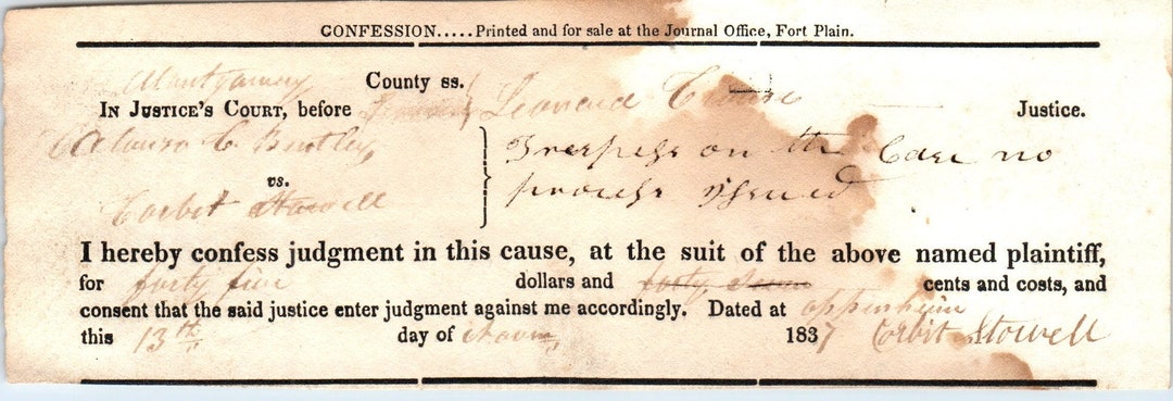 1837 Montgomery County PA Signed Court Confession Document Stowell D18 ...