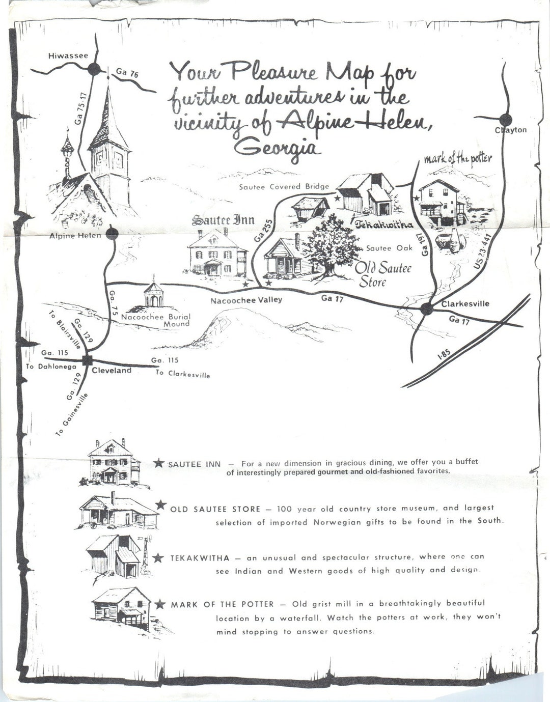 Vintage Alpine Helen Georgia Pleasure Map Tourist Travel Leaflet TF4-B4 ...