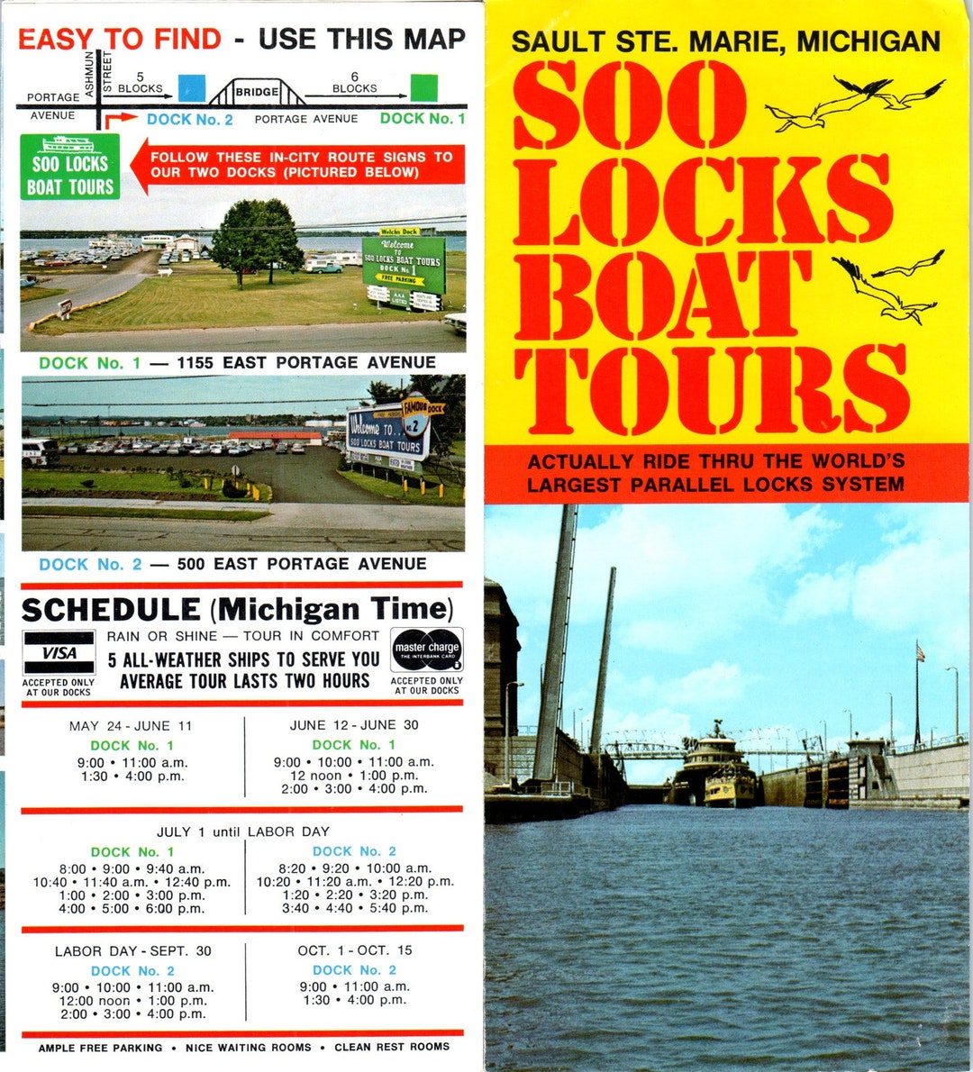 Vintage Soo Locks Boat Tours Sault Ste Marie MI Fold Out Travel ...