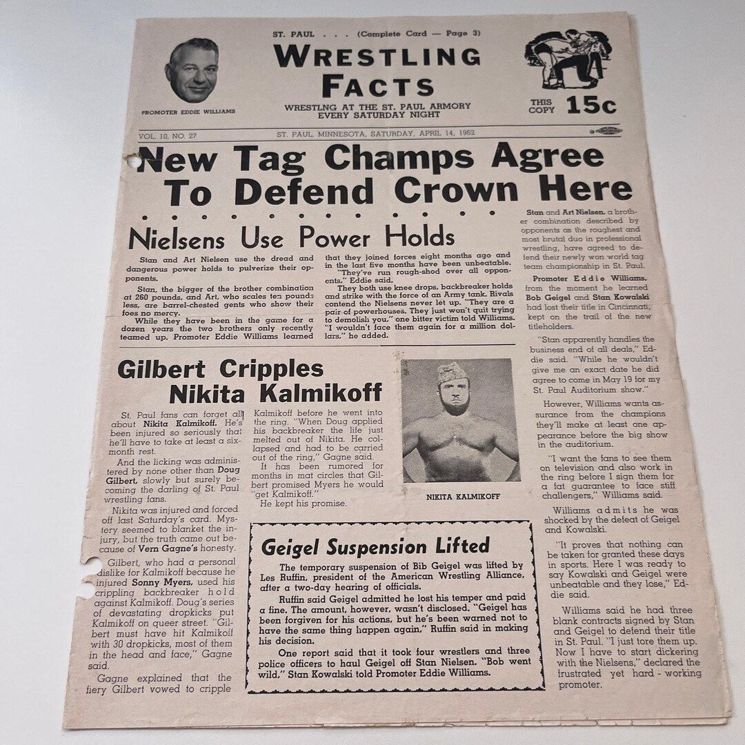 Mr. M Scarpello Geigel Gilbert Apr 14 1962 Wrestling Facts Program ...