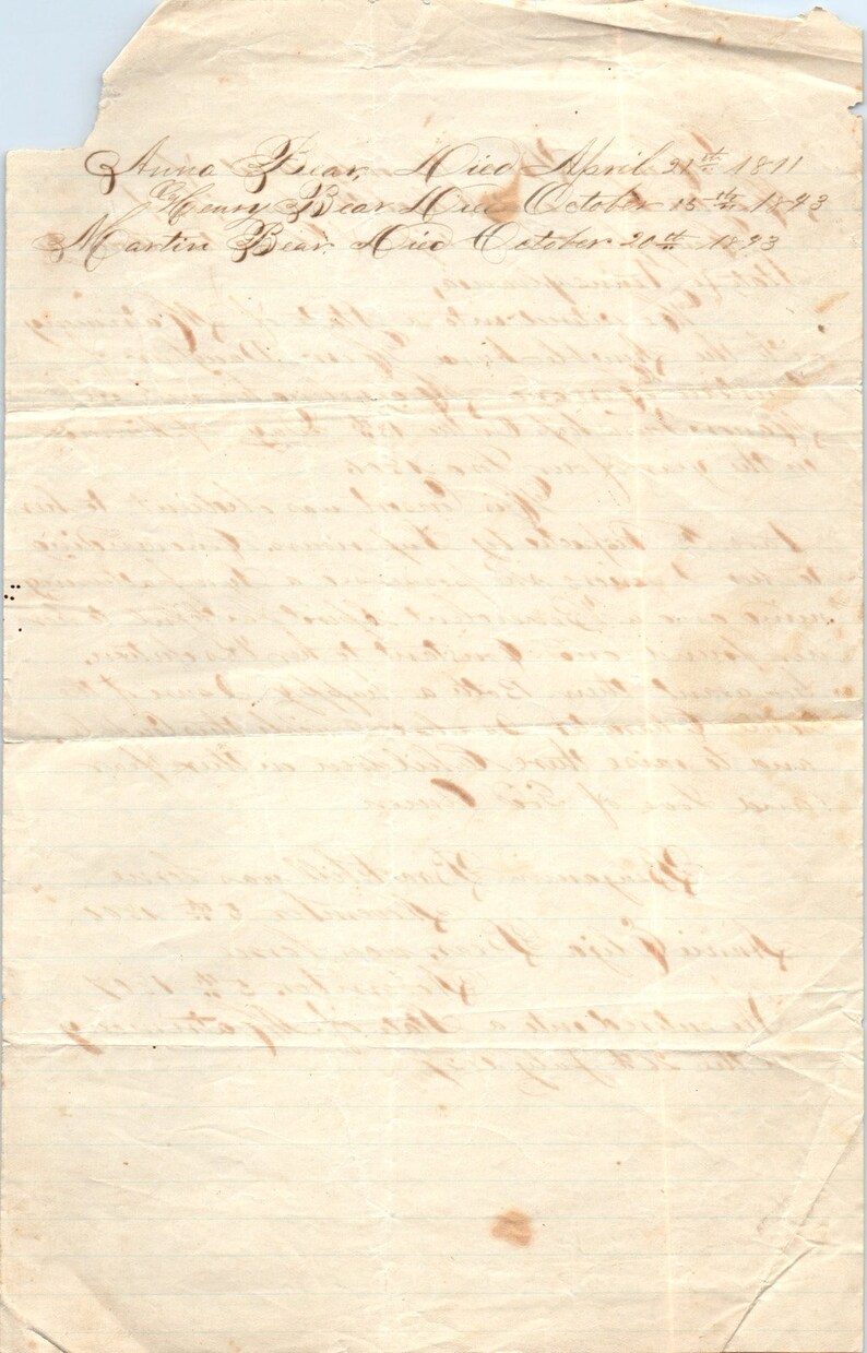 1840s Genealogy Henry Barr Lancaster PA Anna, Martin Bear Benjamin ...