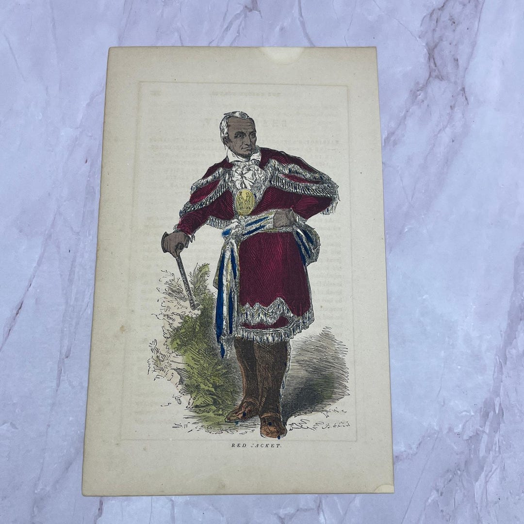 1870 Original Native American Red Jacket Indian Chief Tinted Engraving ...