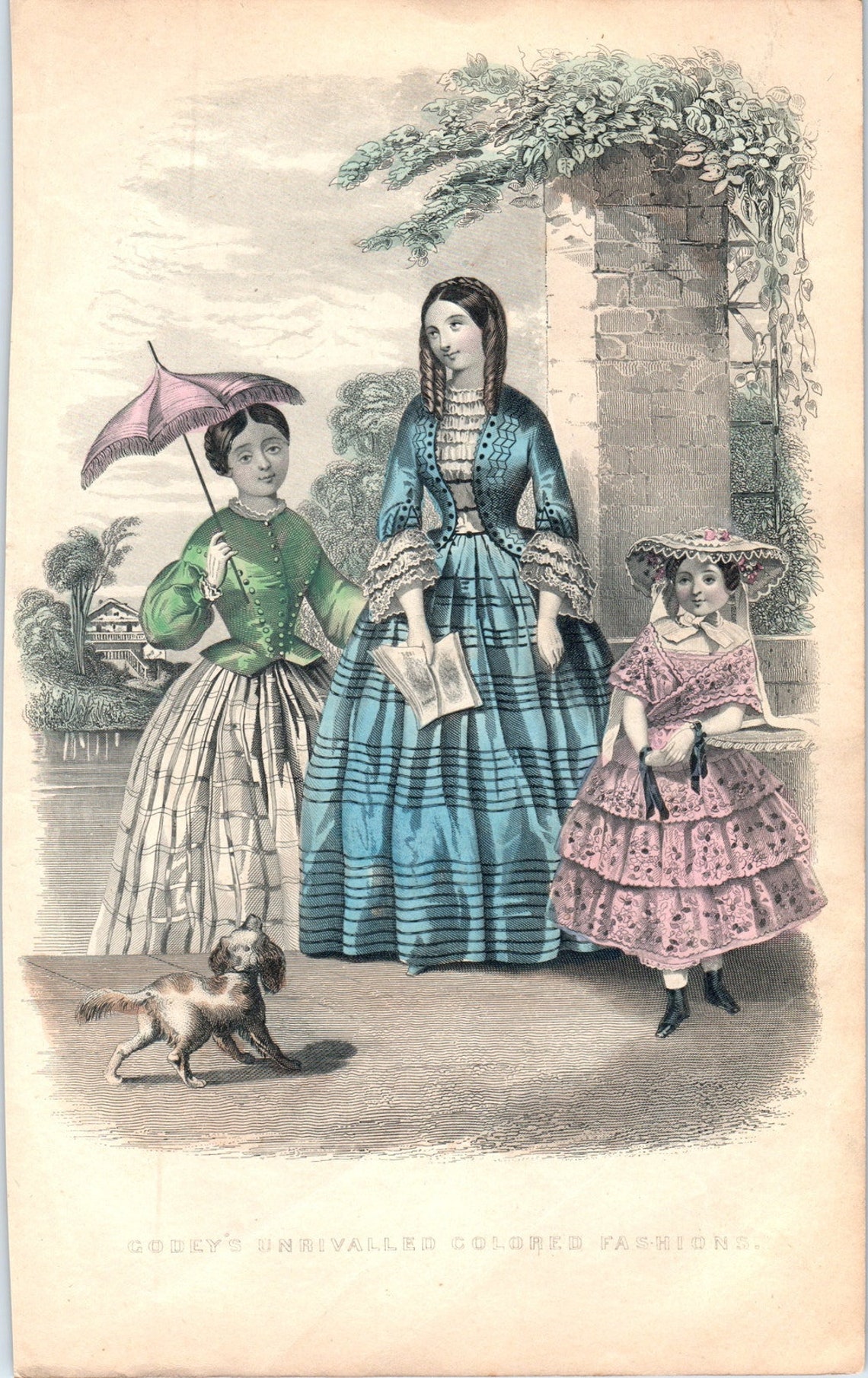 1857 Original Lady's Pre Civil War Fashion Plate Hand Tinted Engraving ...
