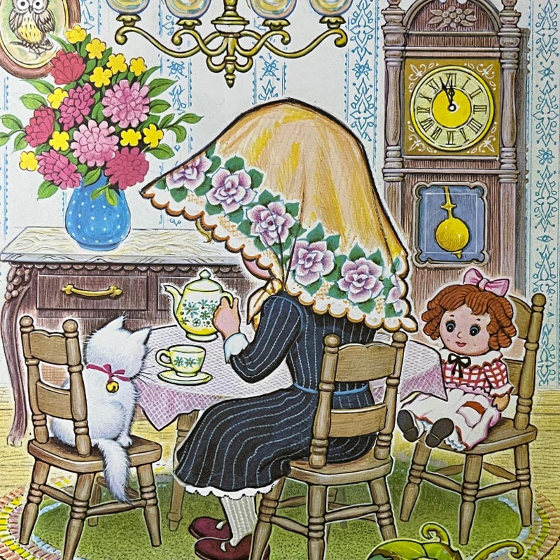 1973 Donald Art Co Teri-tots Tea Party K Chin Retro Kitsch Lithograph ...