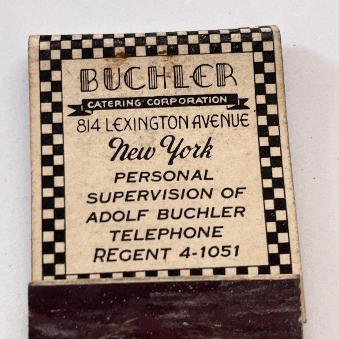 Buchler Catering Corporation New York Vintage Matchbook Cover TB8-MB3-1 ...