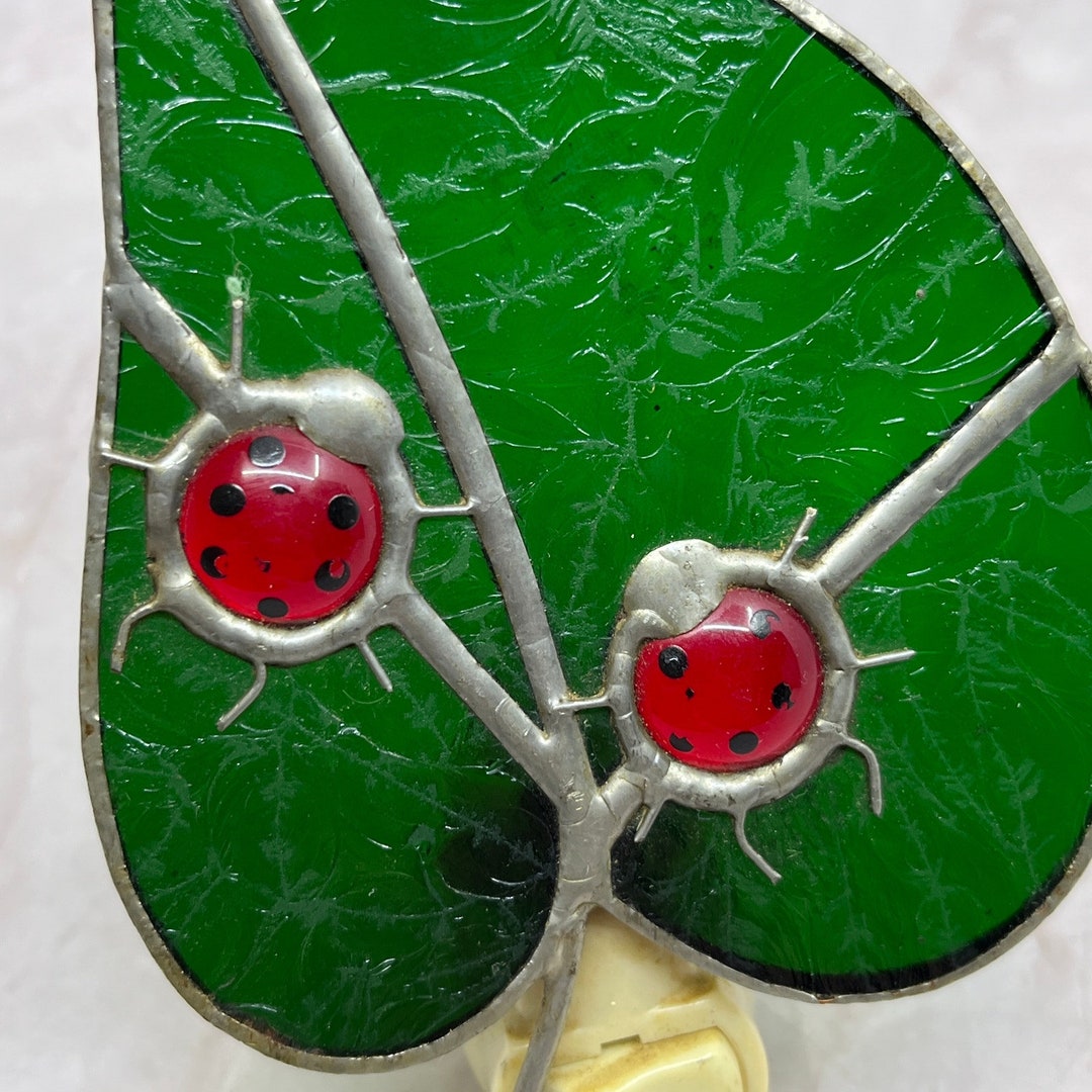 Vintage Ladybugs on Leaf Stained Glass Suncatcher Nightlight TH9 - Etsy