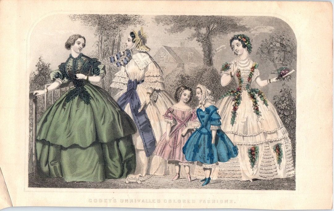 1857 Original Lady's Pre Civil War Fashion Plate Hand Tinted Engraving ...