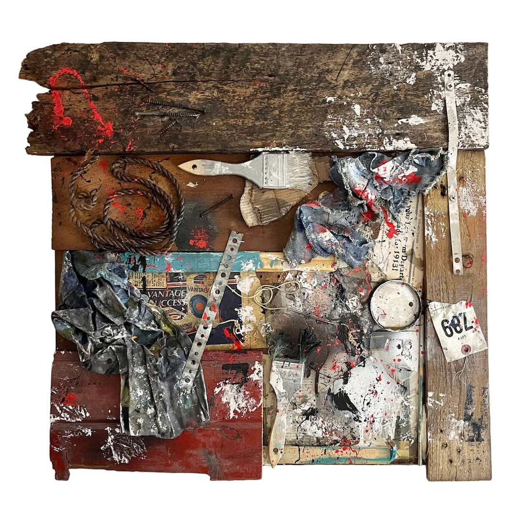 Original Framed Abstract Art Found Object Assemblage Collage 23x26 With ...