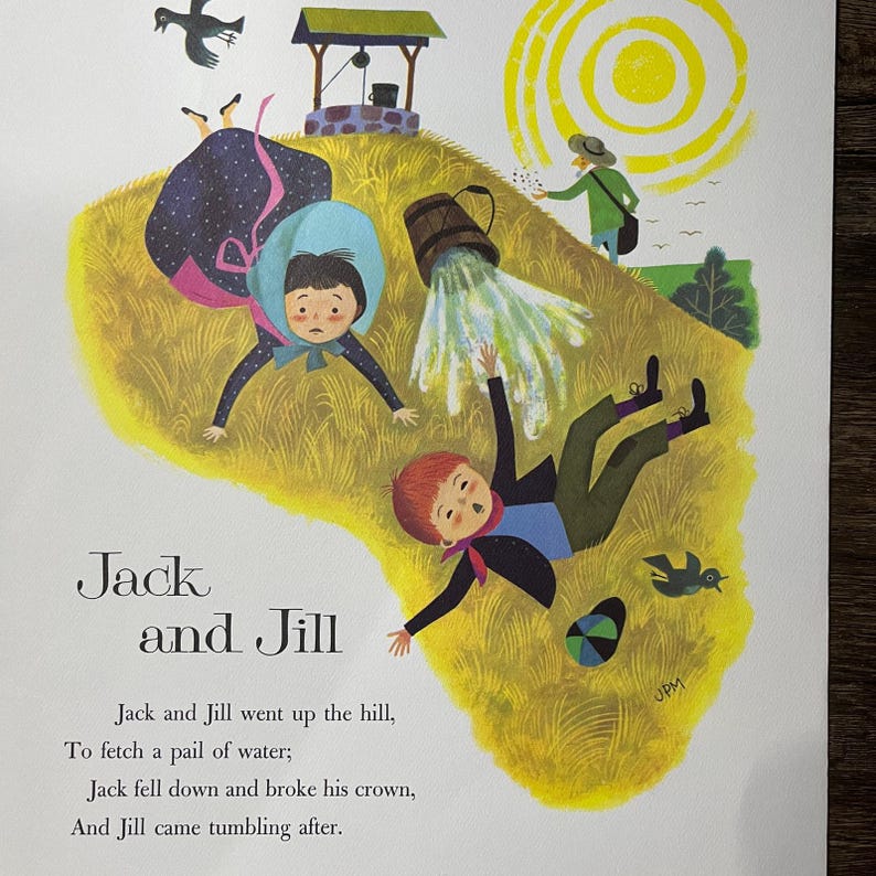 Jack and Jill - Vintage Dale Maxy Mother Goose Lithograph Art Print ...