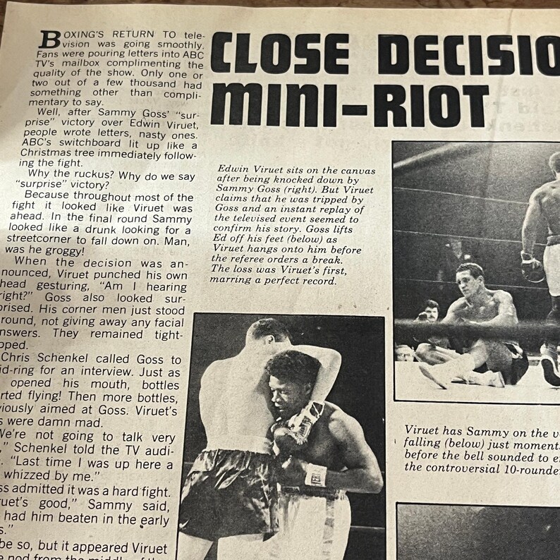 Sammy Goss Vs. Edwin Viruet Boxing Match Recap 2 Pages 1974 Ad AG1-10 ...