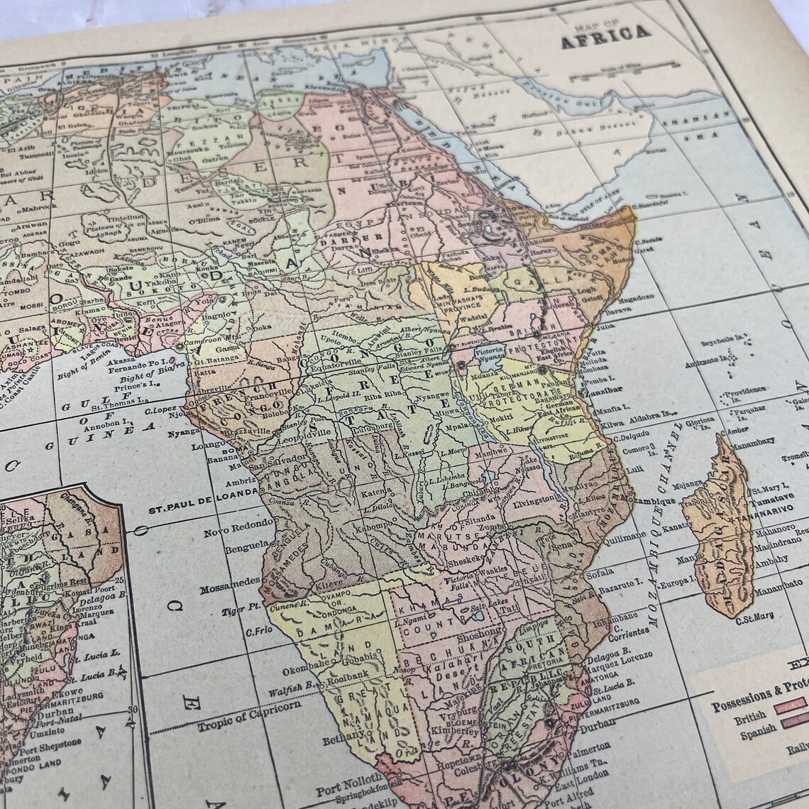 1899 Map of Africa 10x13 Original Tinted Map Engraving FL6-8 - Etsy