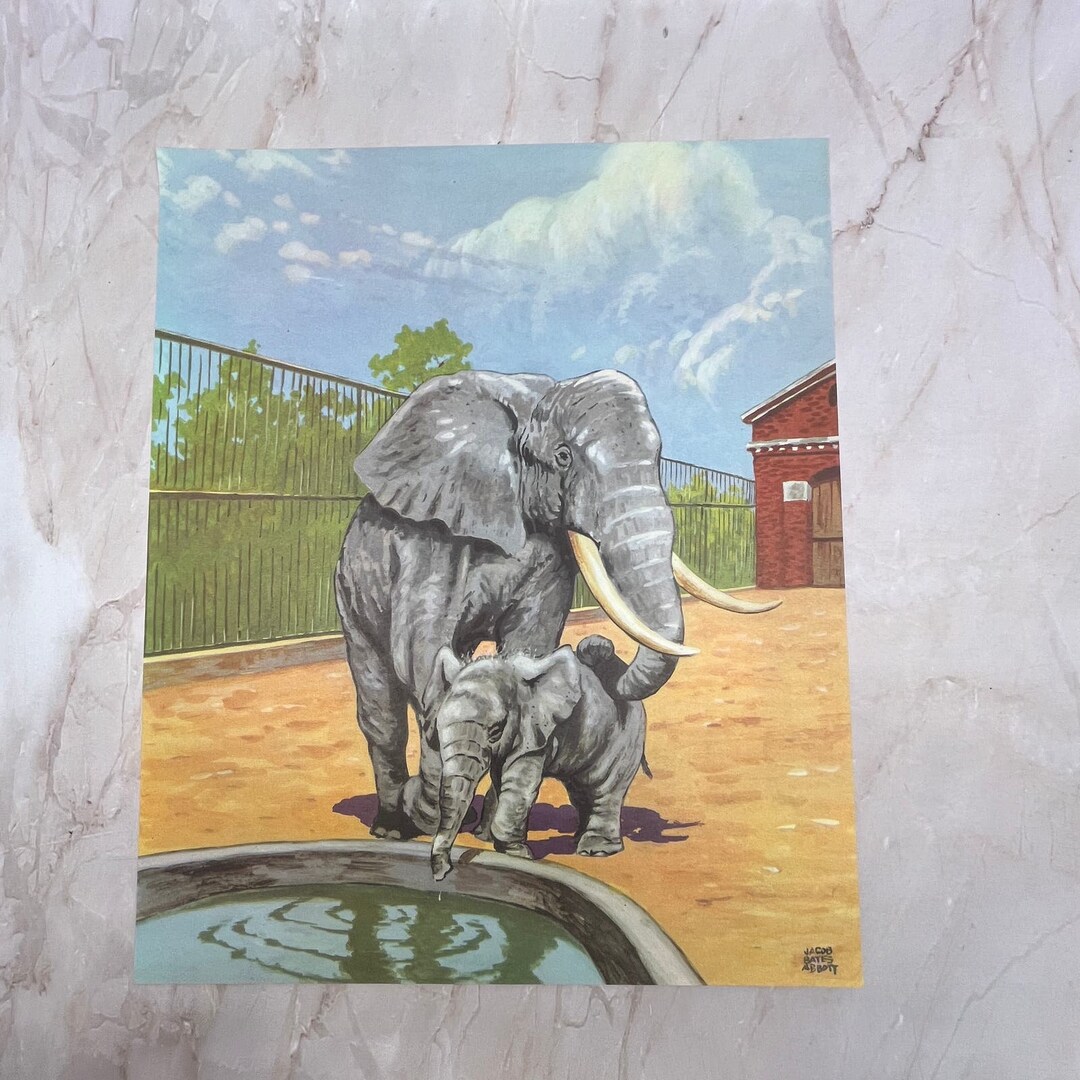 1950s Kitsch Elephants at the Zoo Jacob Bates Abbott Art Print 10x12 ...