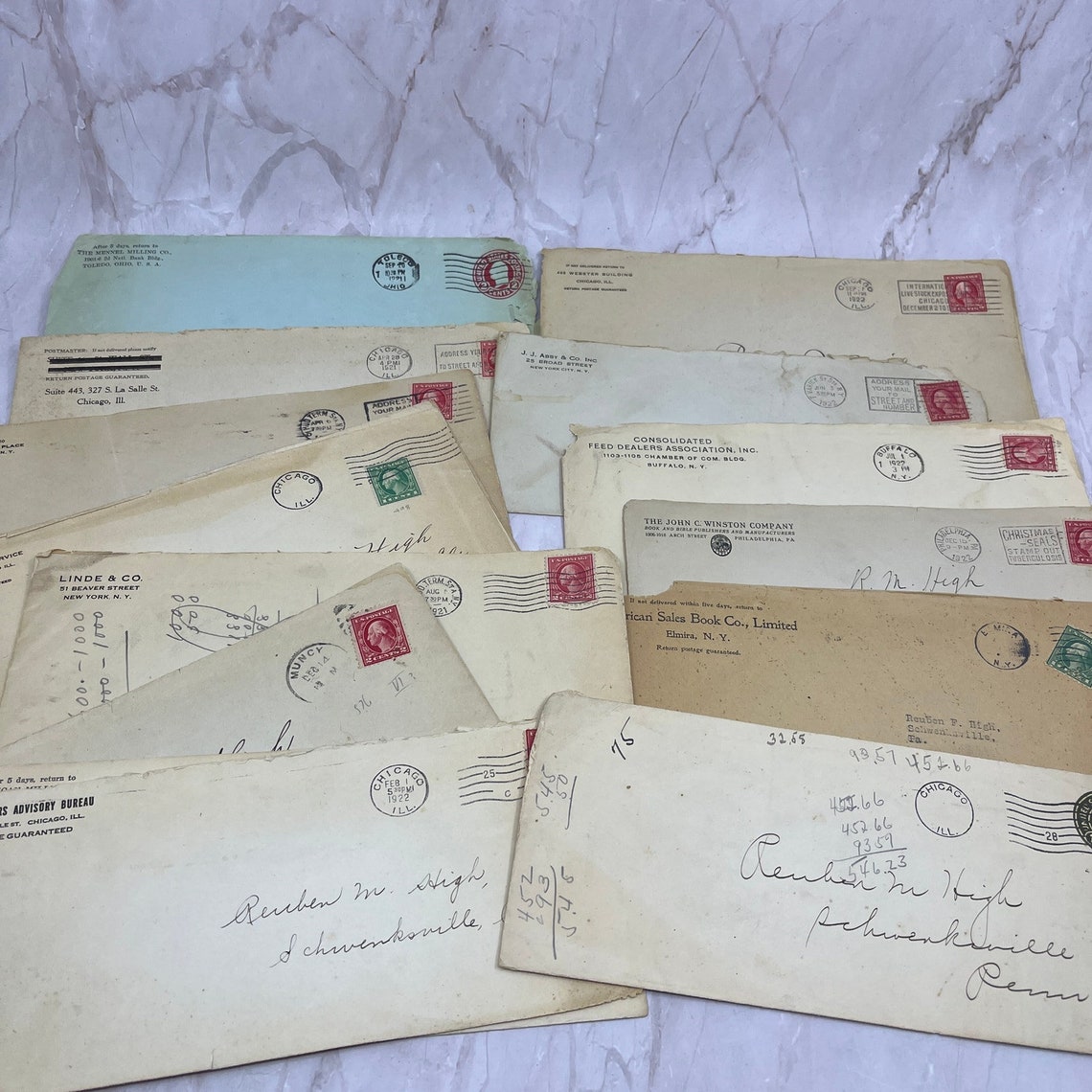 1920s Huge Lot Ruben M. High Schwenksville PA Postal Cover Envelopes ...