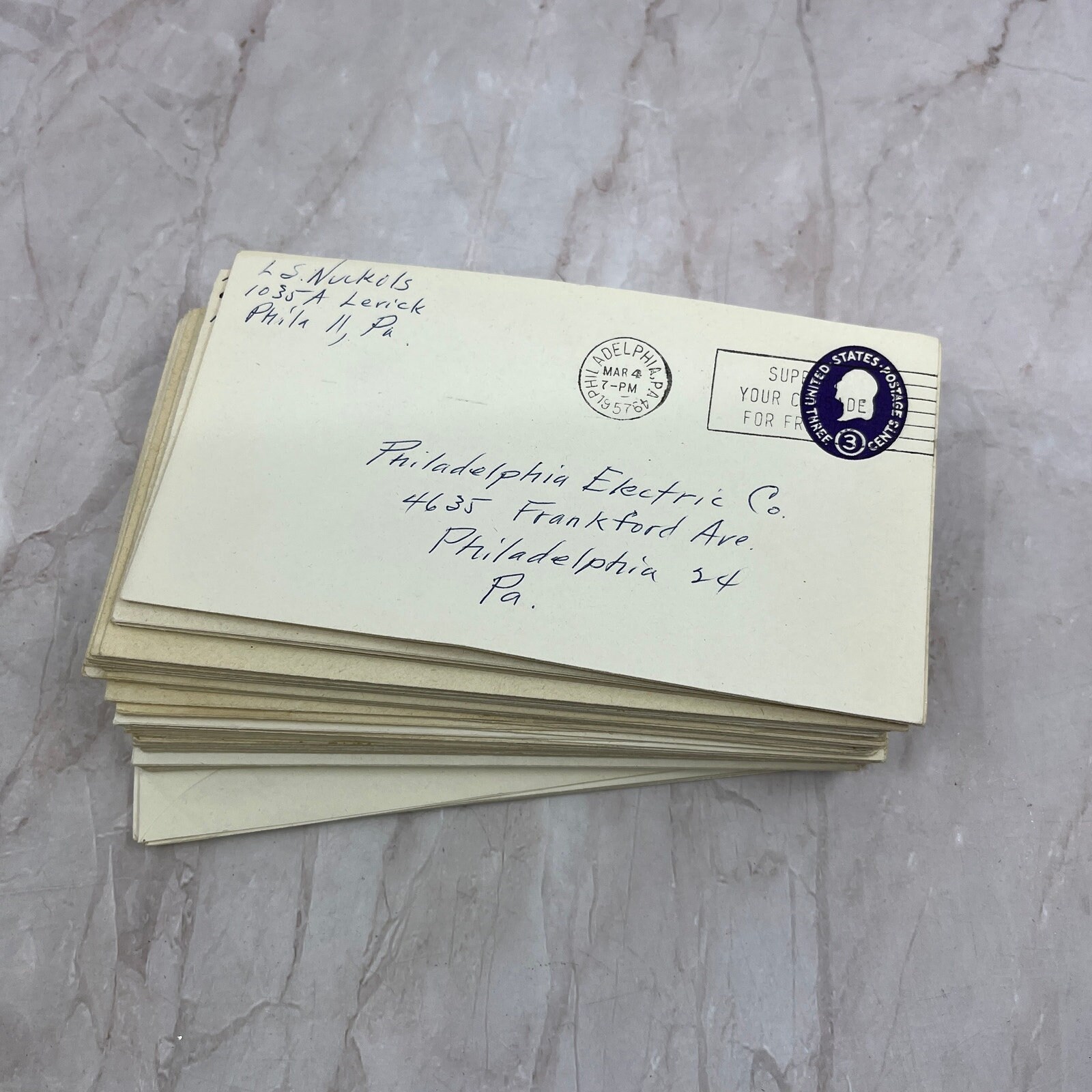 Huge Lot 50+ Philadelphia Electric Company 1957 Postal Cover Envelopes ...