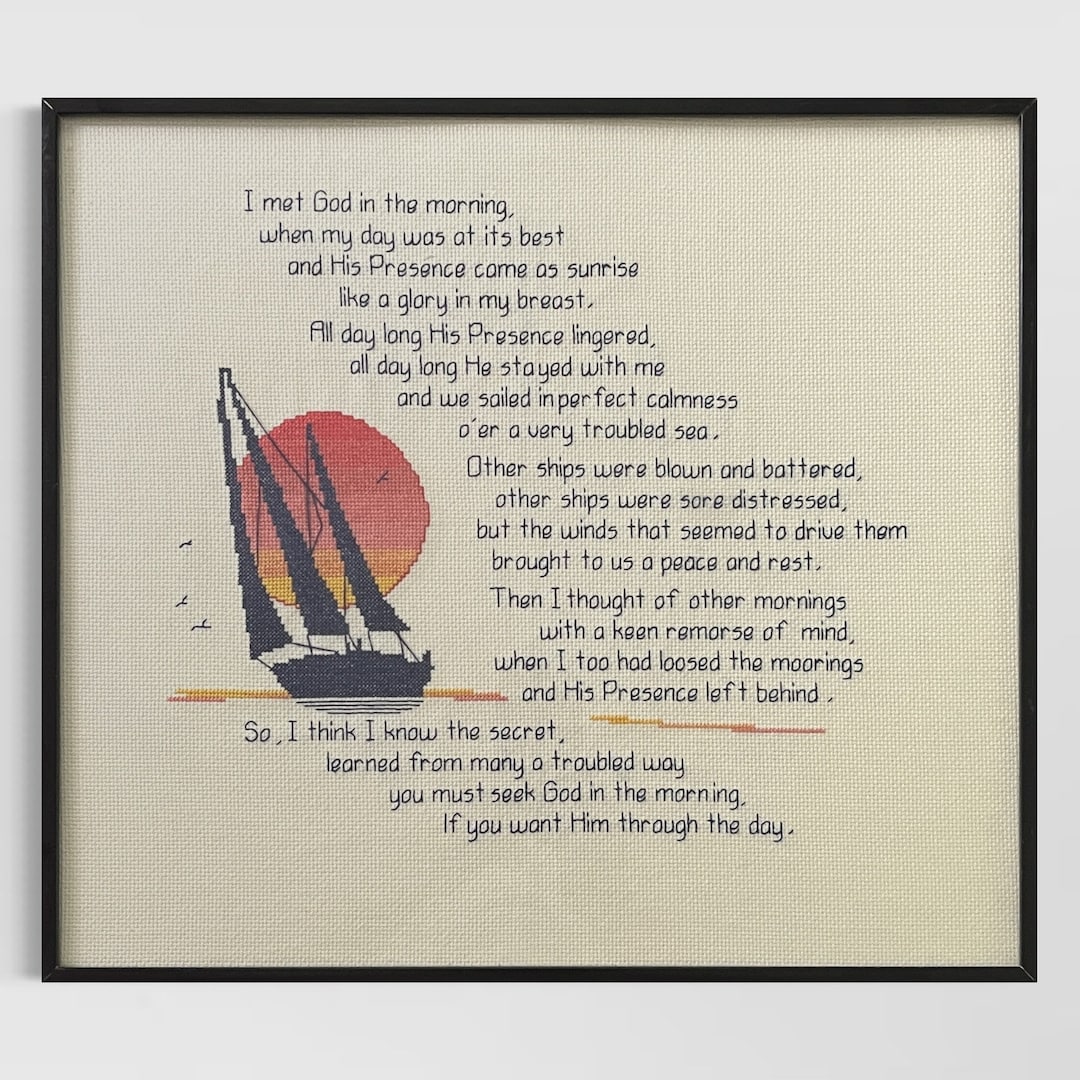 Vtg Embroidery Art Sailboats Ralph Cushman I Met God in the Morning ...