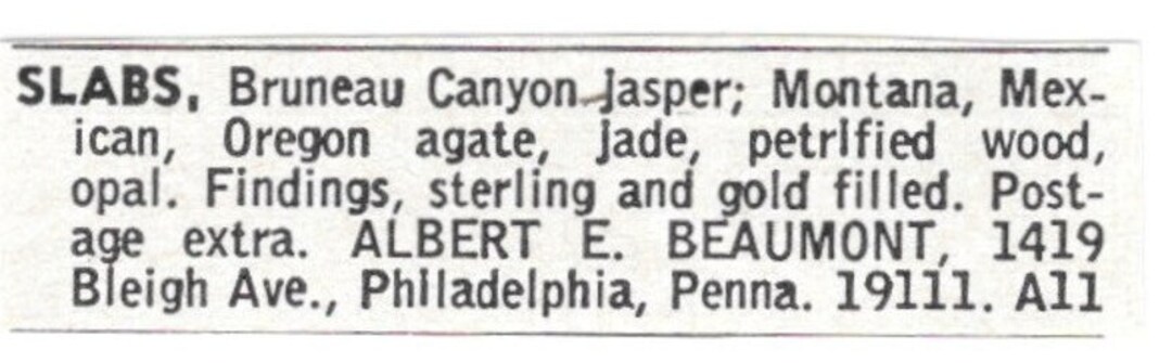 Albert E. Beaumont Lapidary Slabs Philadelphia PA 1964 Magazine Ad AB6 ...