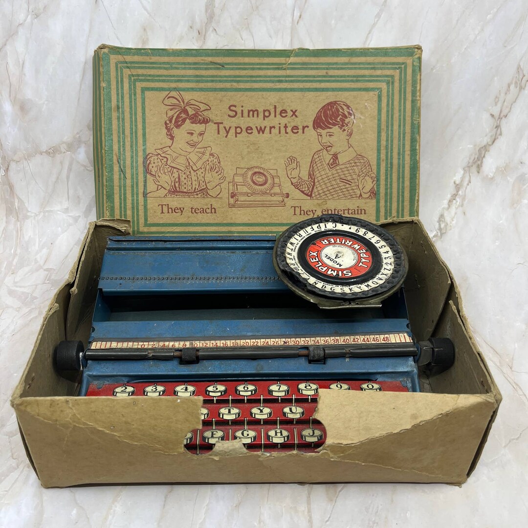Vintage Antique Tin Litho Toy Simplex Model A Typewriter in Original ...