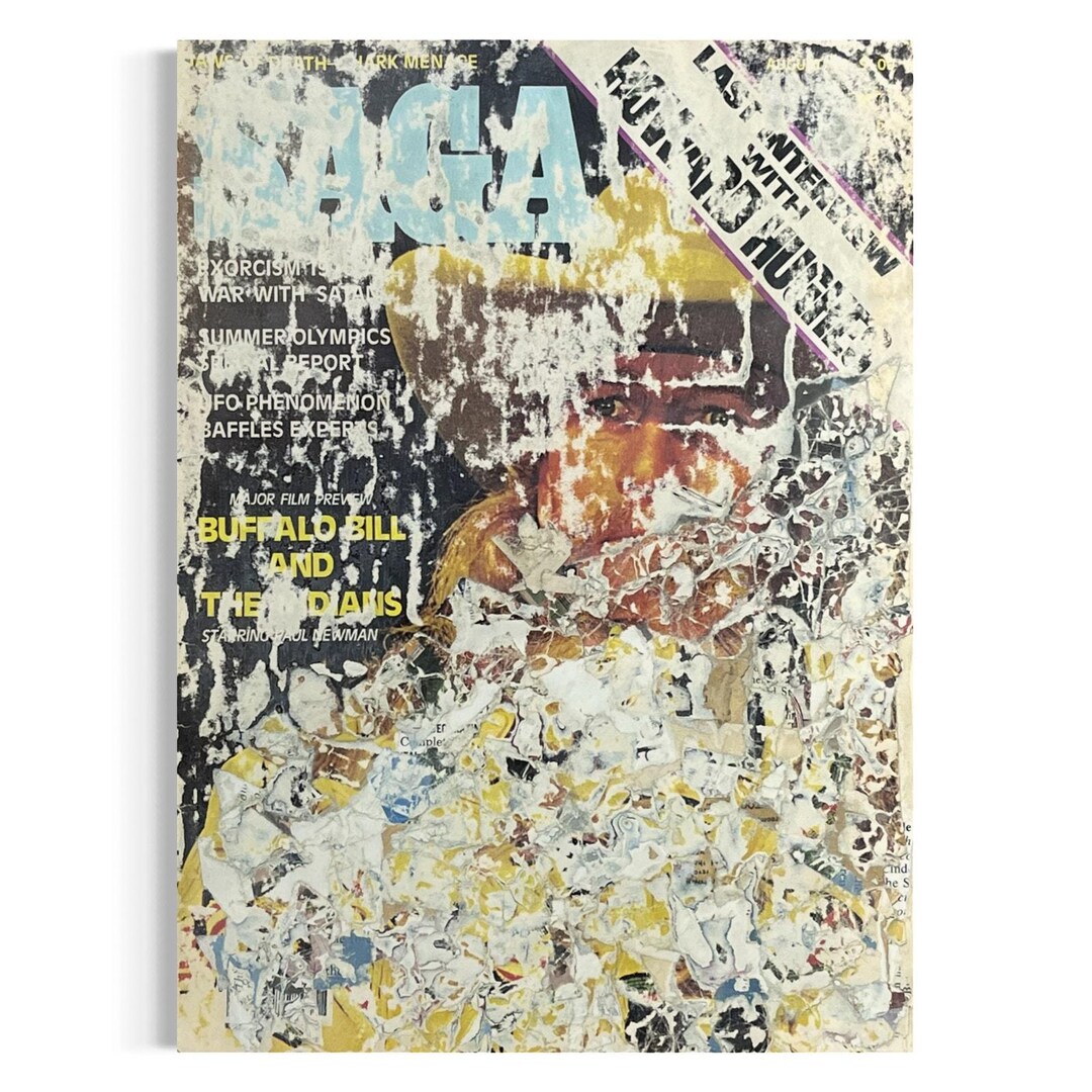 Original Mixed Media Art Collage 8x11 "1976 Paul Newman Saga Magazine ...