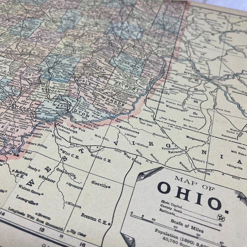 1899 Map of Ohio Fold Out Original Tinted Map Engraving FL6-8 - Etsy