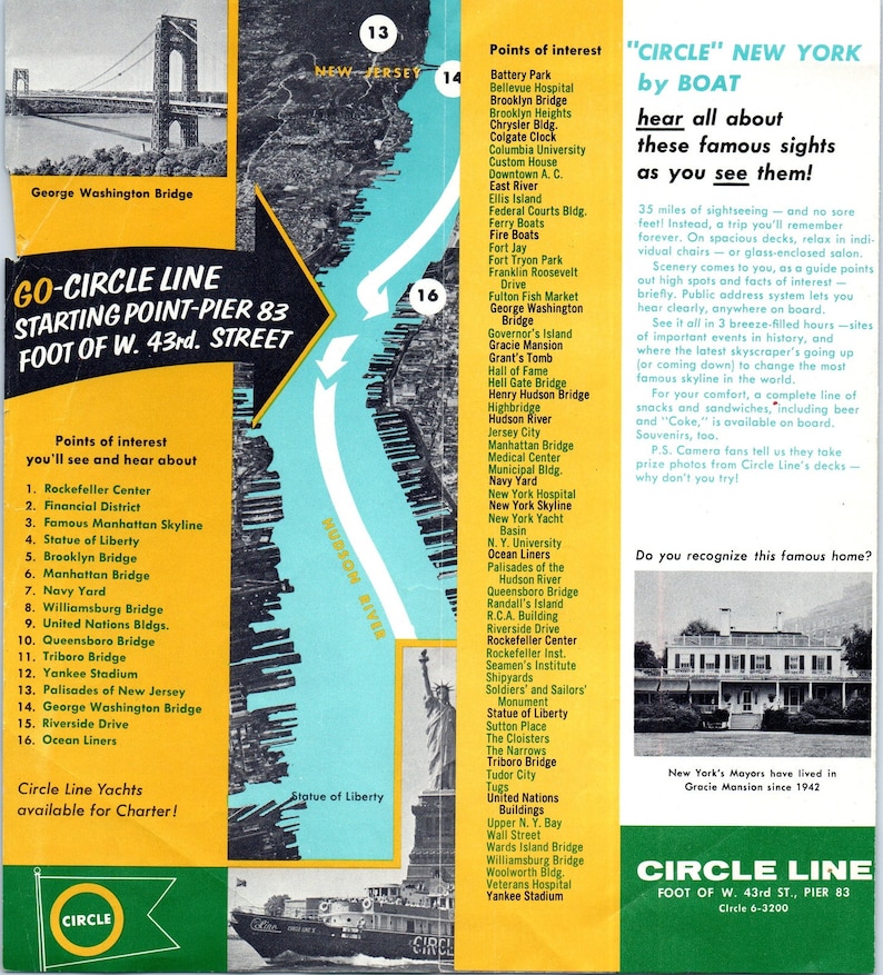 1963 Circle Line Sightseeing Cruise NY Pier 83 Travel Map & Brochure ...