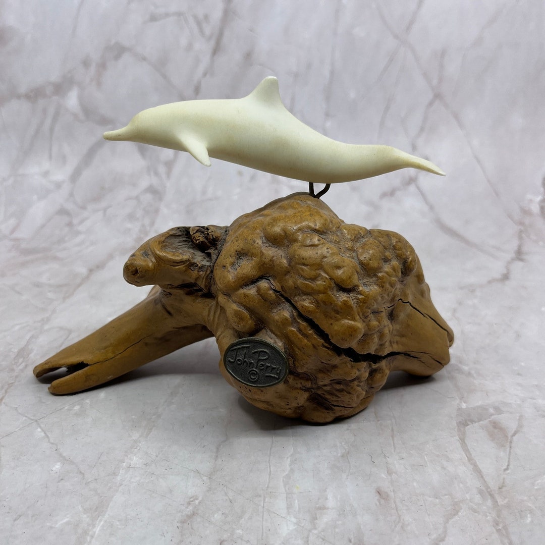 Vintage John Perry Studio Dolphin Burl Wood Art Sculpture Ocean 5x7 ...