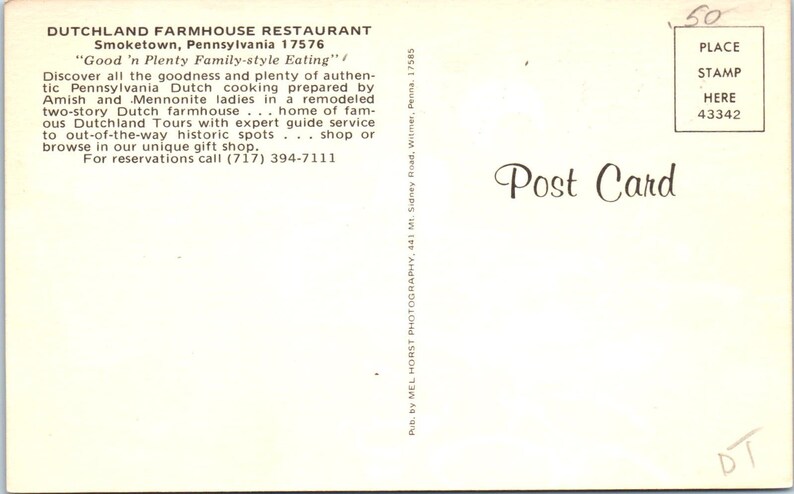Dutchland Farmhouse Restaurant Interior Smoketown PA Vintage Postcard ...