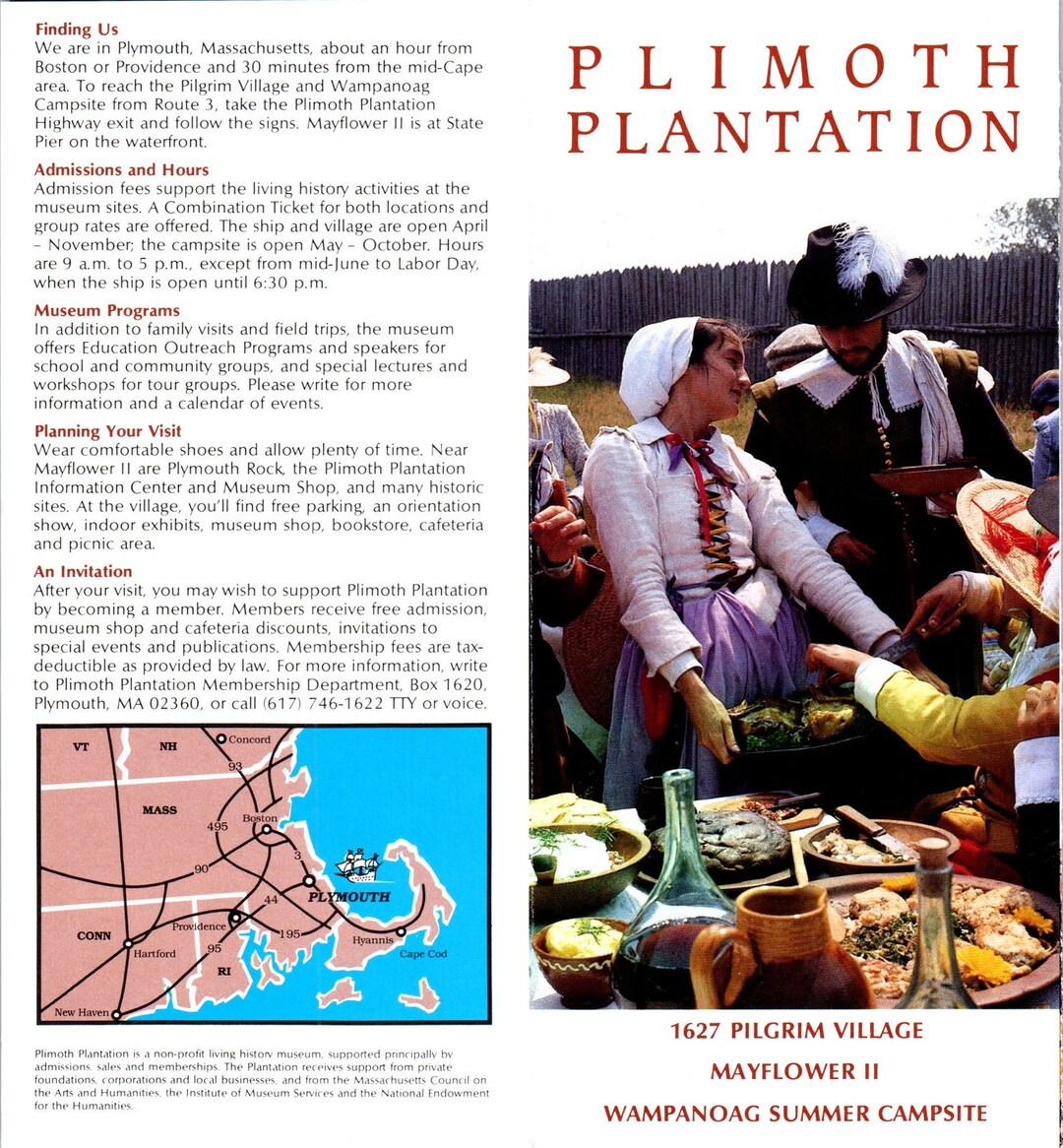 1980s Plimoth Plantation 1627 Pilgrim Village MA Travel Brochure TF4-BC ...