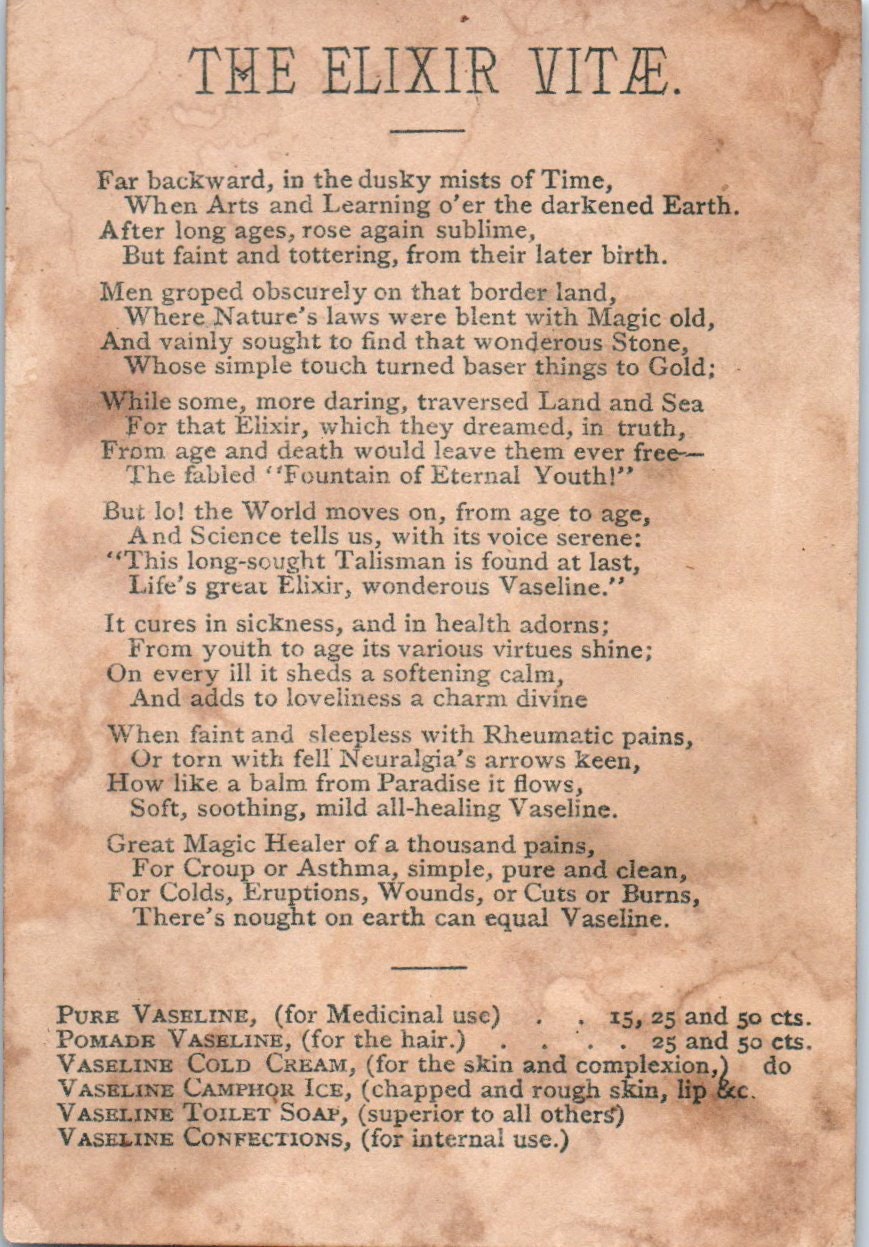 Chesebrough Mfg Co Elixir Vitæ Egyptian Obelisk Central Park Trade Card ...
