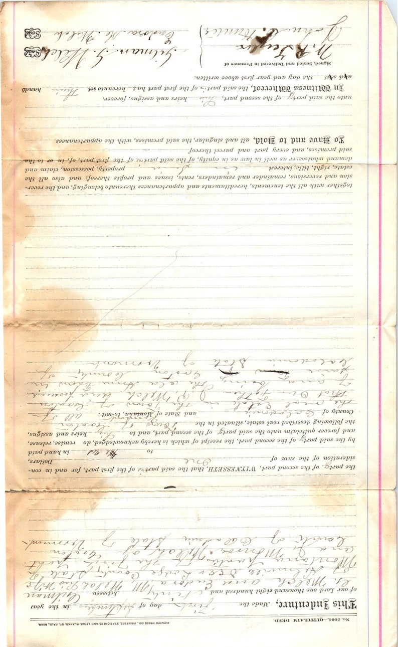 1890 Deer Lodge Montana Quitclaim Deed Gilman G. Welch AF7-E6 - Etsy