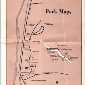 1970s Fort Kaskaskia State Park and Memorial Fold Out Map & Travel ...