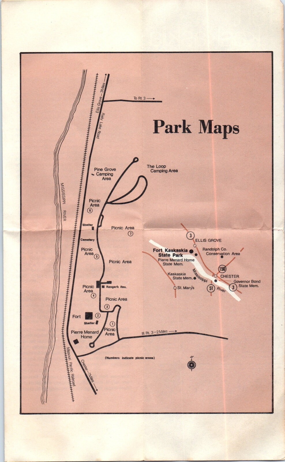 1970s Fort Kaskaskia State Park and Memorial Fold Out Map & Travel ...