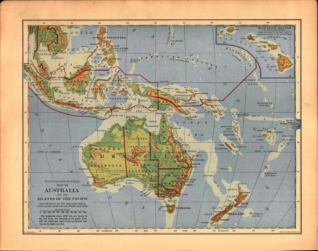 Australia and the Islands of the Pacific 1901 Map V14-1 - Etsy