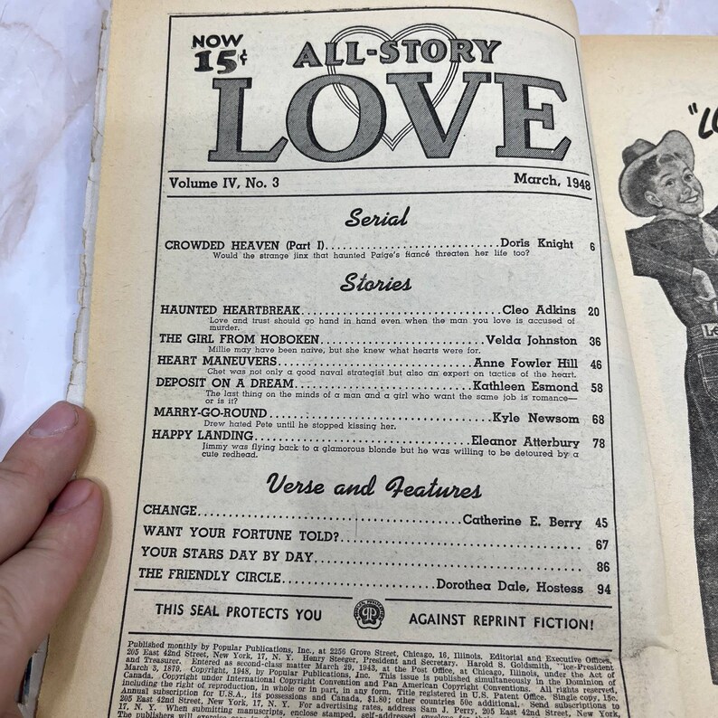 All Story Love 1948 March Romance Pulp Fiction Crystal Ball Doris ...