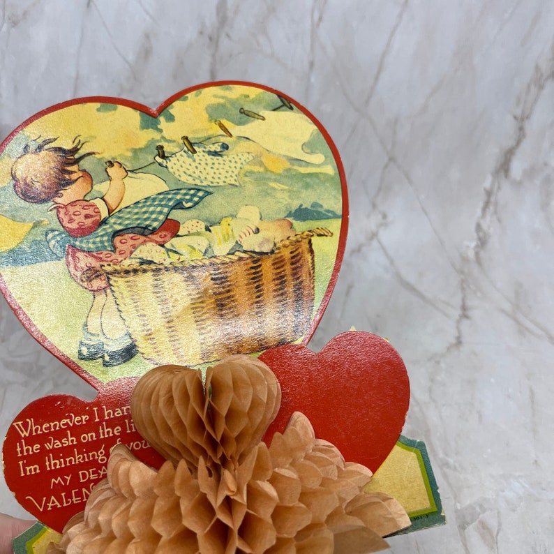 Vintage Honeycomb Tissue Fold Out Valentine Girl Hanging Laundry TF5-L1 ...