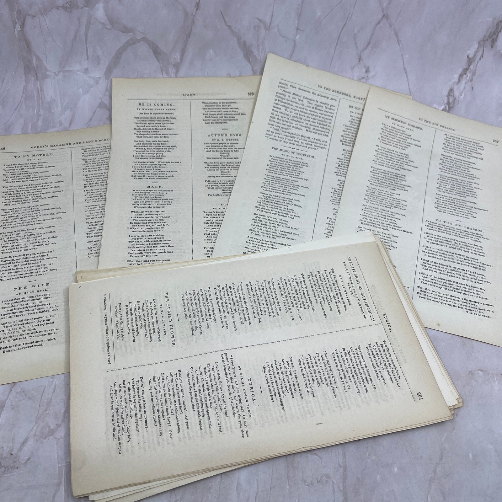 Huge Lot of Original Assorted Poems Poetry From 1857 Godey's Book TH9 ...