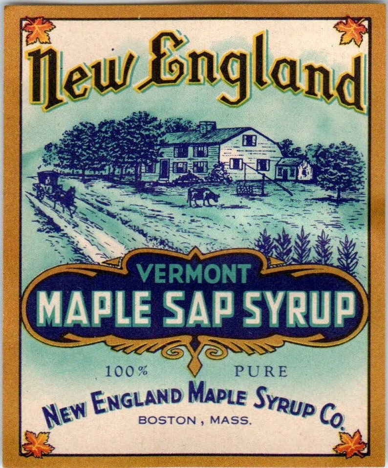 Vintage New England Vermont Maple Syrup Label Boston MA AF1 - Etsy