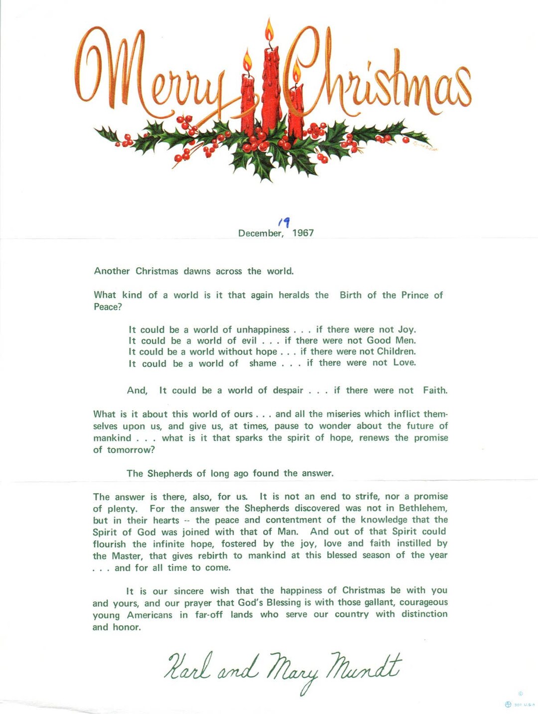 1967 Christmas Letter From Senator Karl Mundt and Wife Mary TK1-P6 - Etsy