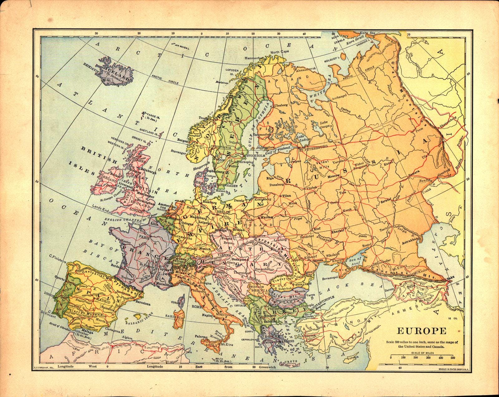 Map of Europe Map 1901 Original Engraving V1-1 - Etsy
