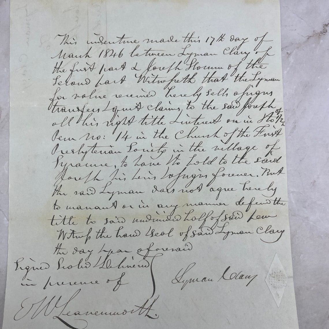 1846 Indentured Servant Contract Joseph Slocum Lyman Clay Newport RI ...