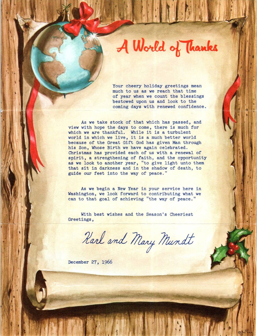 1966 Christmas Letter From Senator Karl Mundt and Wife Mary TK1-P6 - Etsy