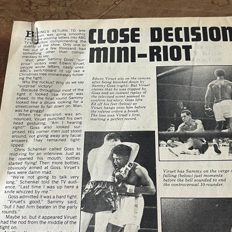 Sammy Goss Vs. Edwin Viruet Boxing Match Recap 2 Pages 1974 Ad AG1-10 ...