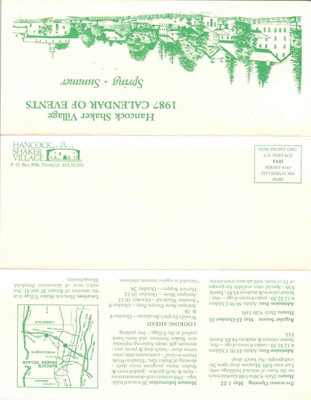 1987 Hancock Shaker Village Calendar of Events Pittsfield MA Brochure ...
