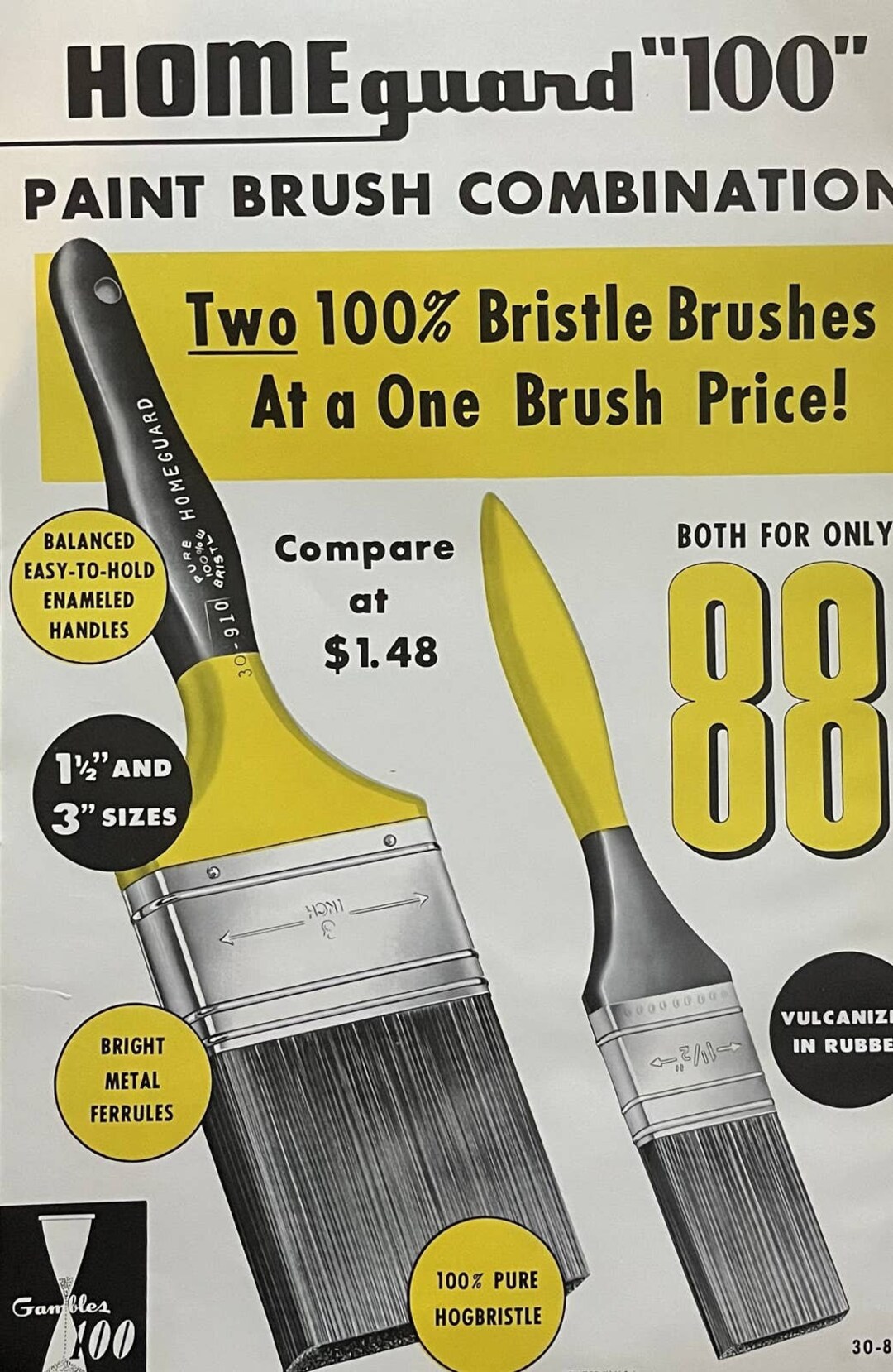 1960 Homeguard Paintbrushes Gambles 100 Store Display Advertising ...