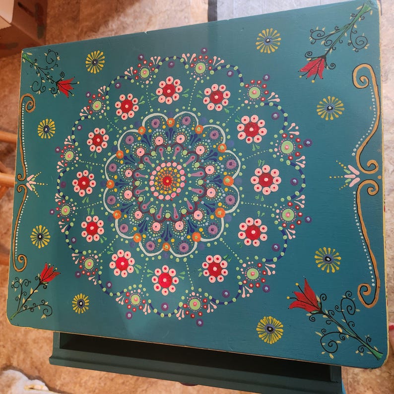 Colorful, Detailed, Hand Painted Antique Accent Table - Etsy