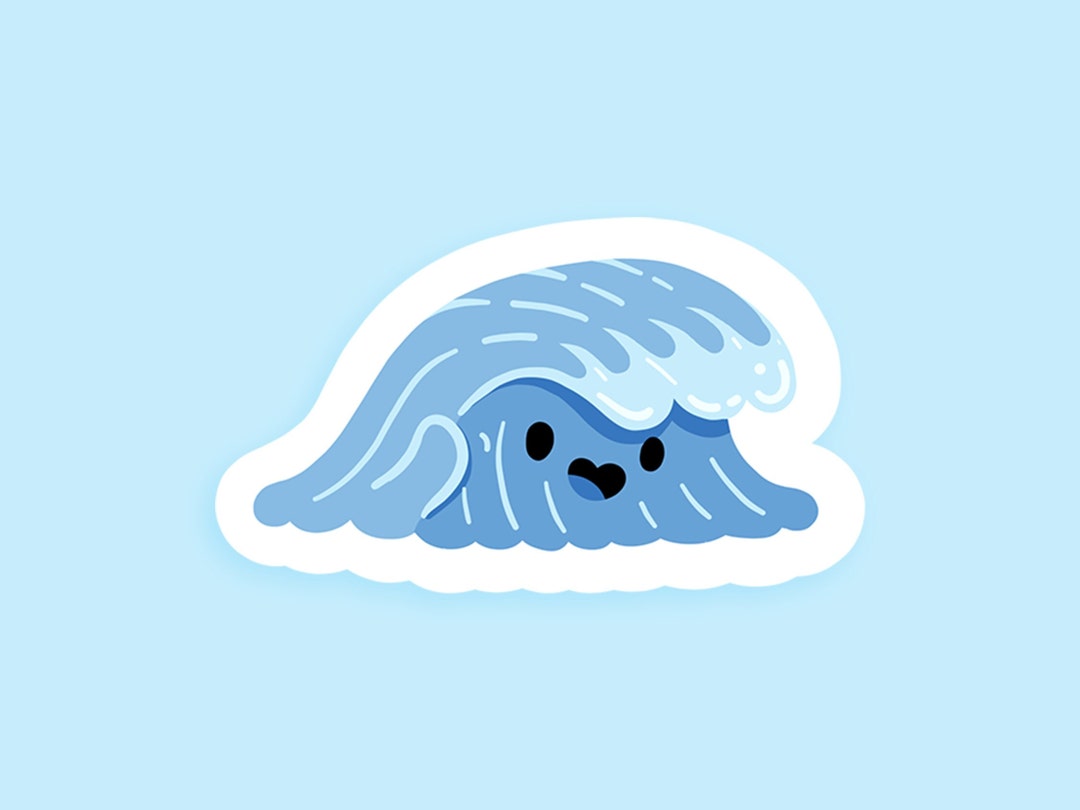 Wave Sticker Cute Ocean Sticker Punny Sticker Ocean - Etsy